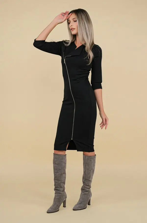 ROSERRY Chelsea Midi Dress With Metallic Zipper