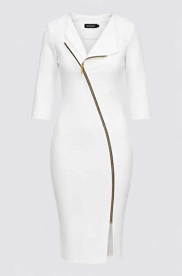 ROSERRY Midi Dress With Metallic Zipper Detail - Navy
