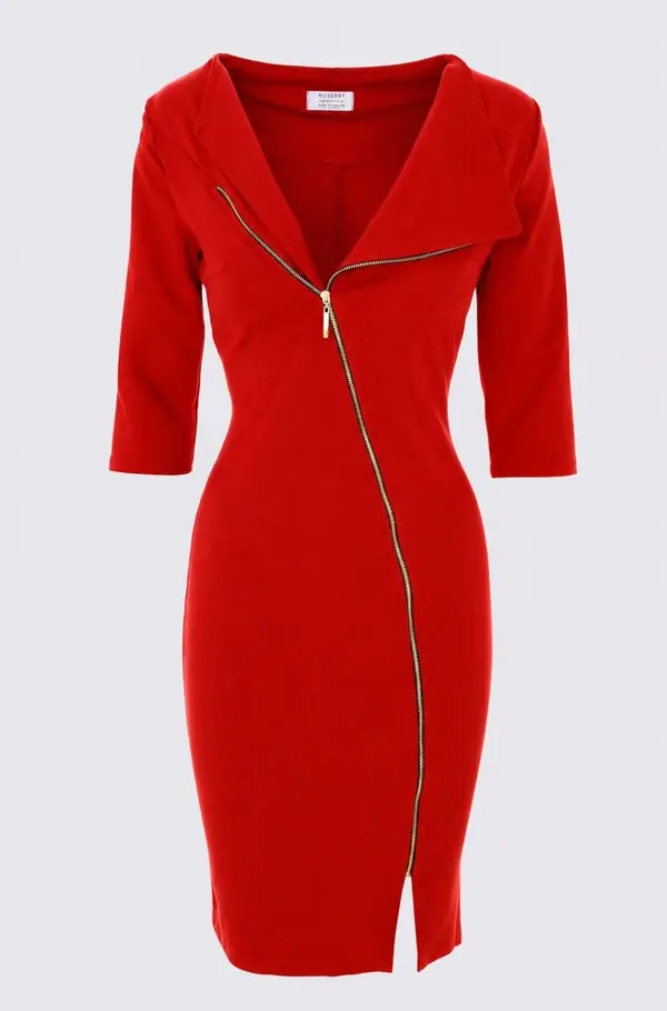 ROSERRY Midi-length Zipper Dress - Navy