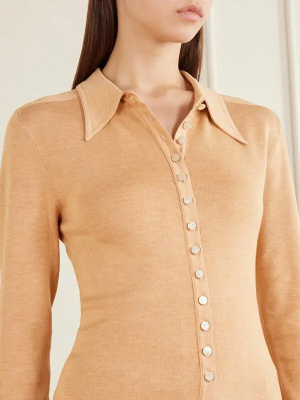 Tory Burch Silk-blend Polo Shirt - Neutrals