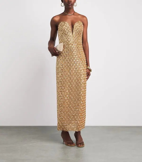 carolina herrera gold dress Carolina Herrera Sequined Strapless Gown Dress – Runway Catalog