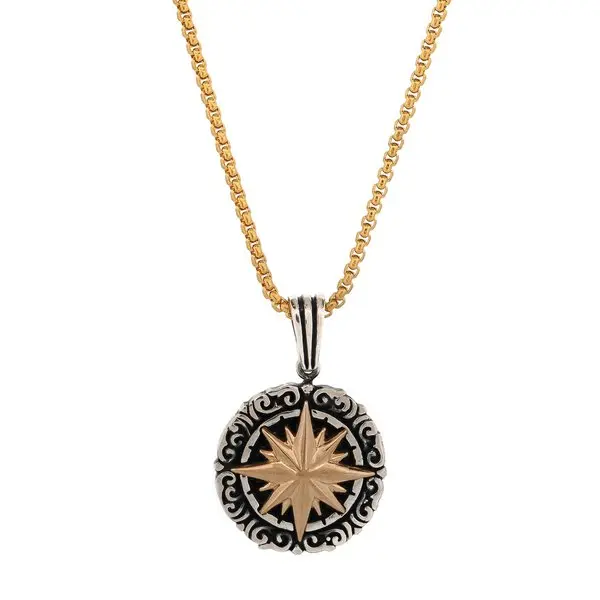 EBRU JEWELRY Oxidized Sterling Silver And Plated Compass Pendant Necklace - Gold