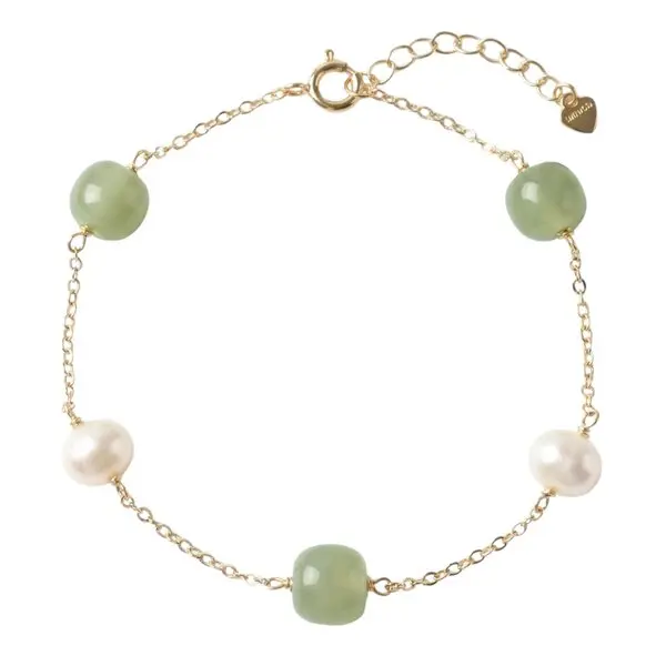 SEREE Olivia Jade And Pearl Beaded Bracelet - Green