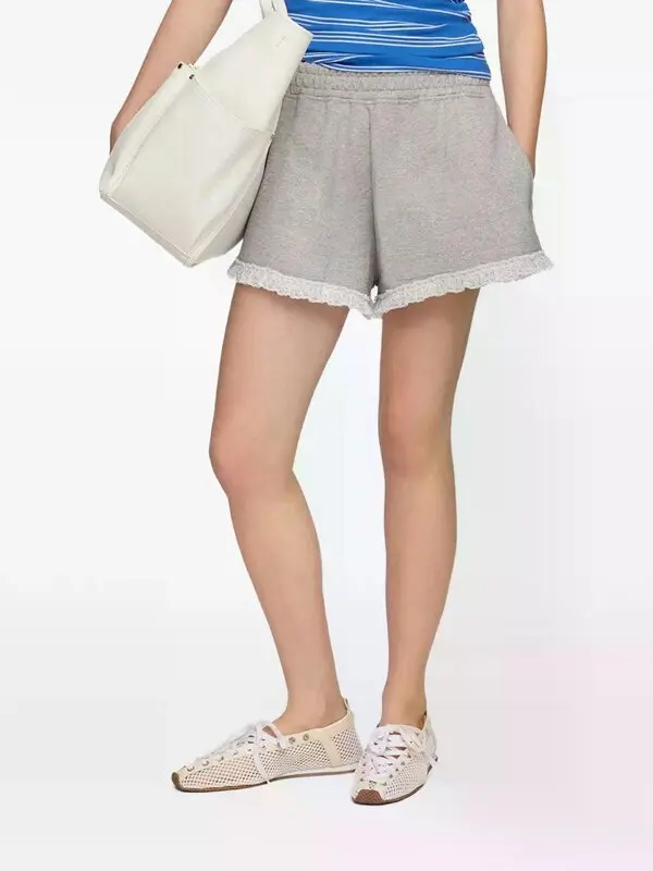 GANNI Lace-trimmed Cotton Jersey Shorts - Grey
