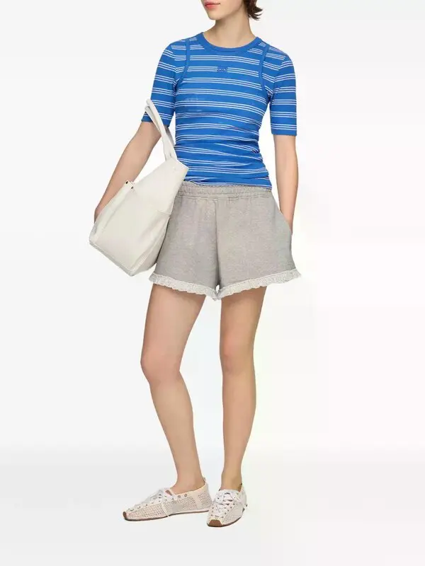 GANNI Lace-trimmed Cotton Jersey Shorts - Grey