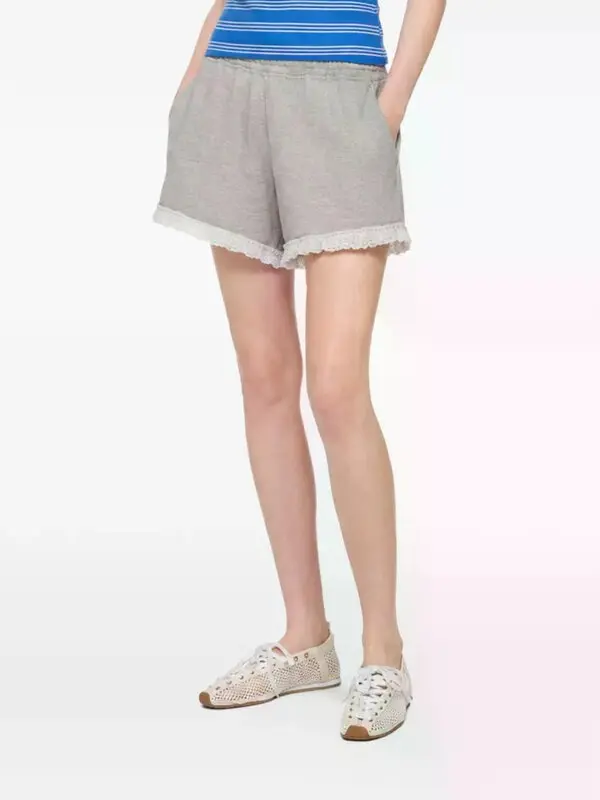 GANNI Lace-trimmed Cotton Jersey Shorts - Grey