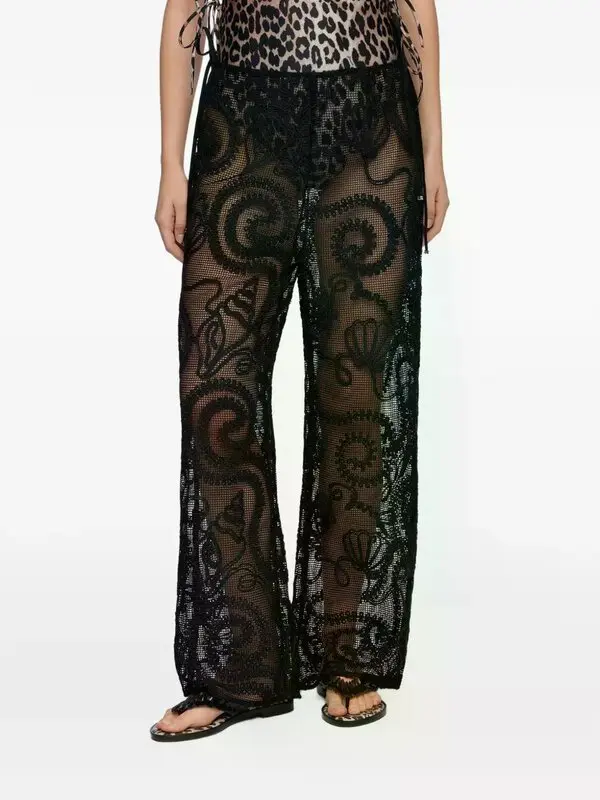 GANNI Patterned Net Trousers - Black