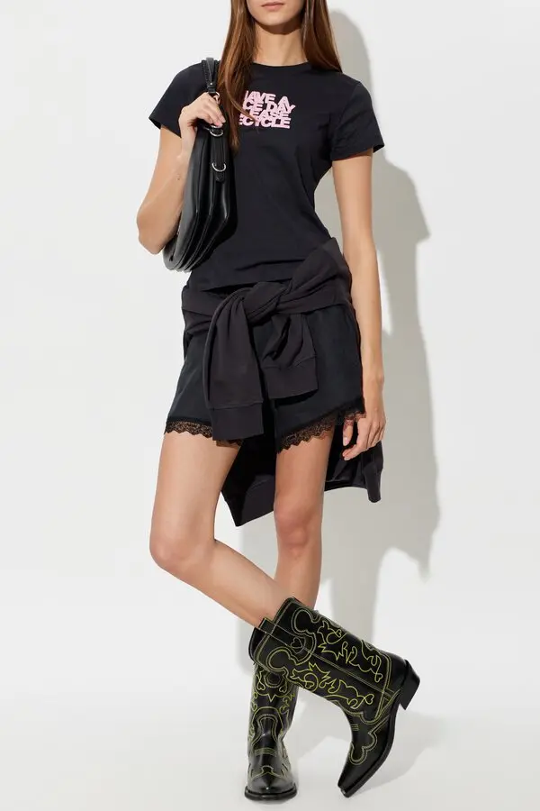 GANNI Cotton T-shirt With Slogan Print