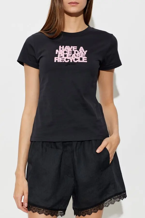 GANNI Cotton T-shirt With Slogan Print
