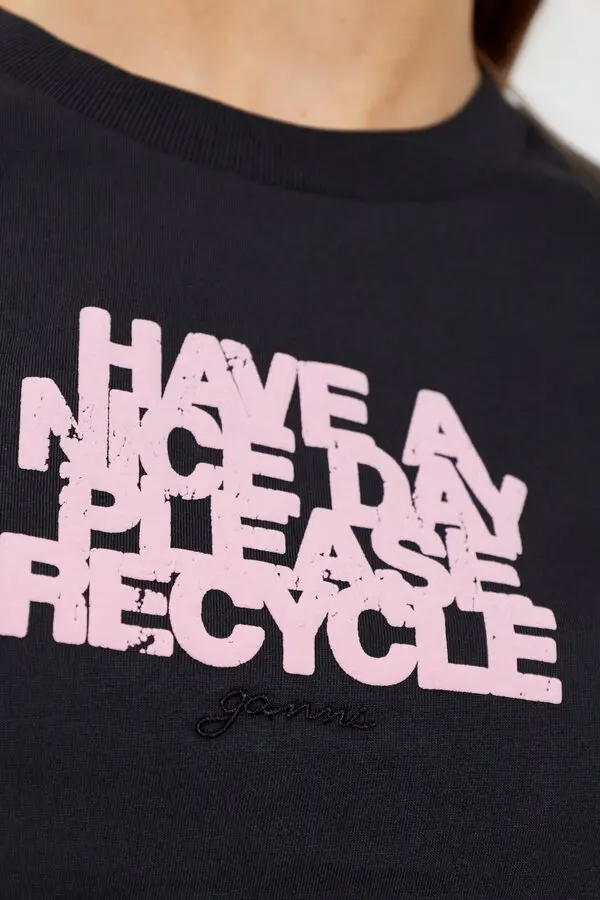 GANNI Cotton T-shirt With Slogan Print
