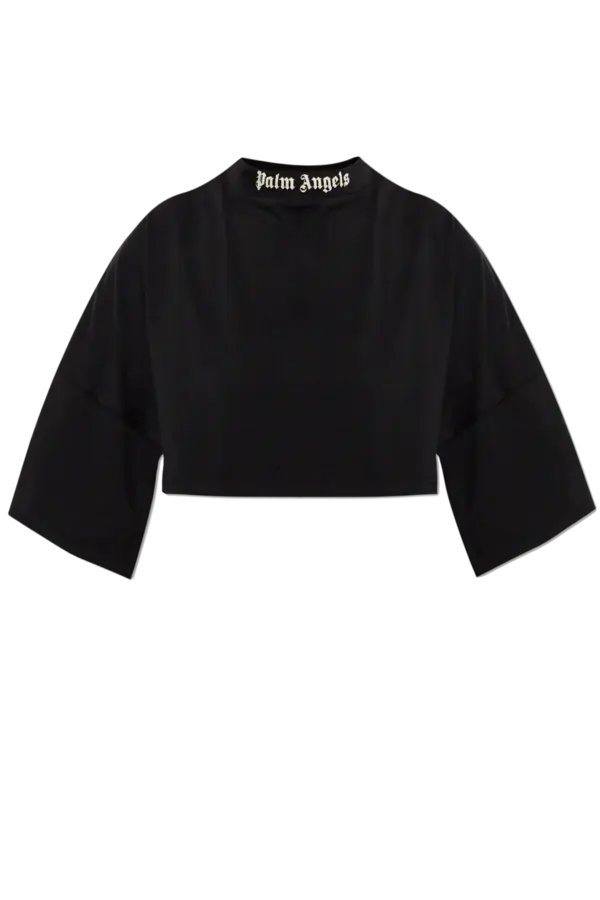Palm Angels Cropped Top With Gothic Logo - Black