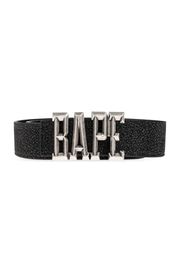 A BATHING APE Leather Belt With Logo Buckle - Black