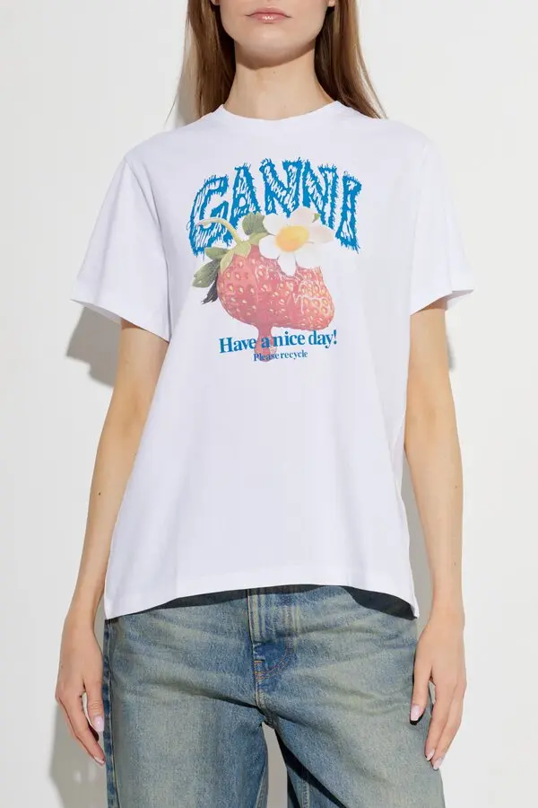 GANNI Cotton T-shirt With Graphic Print - White