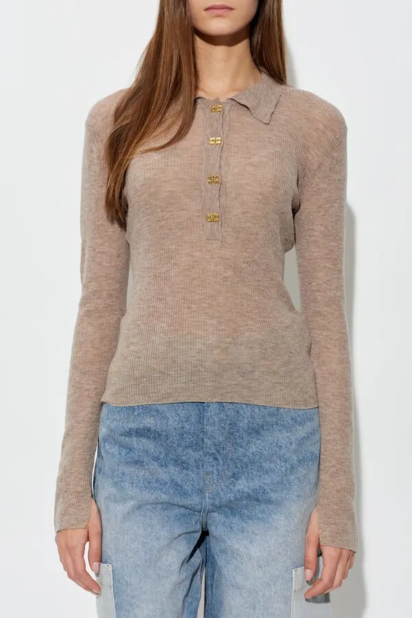 GANNI Slim-fit Wool Polo