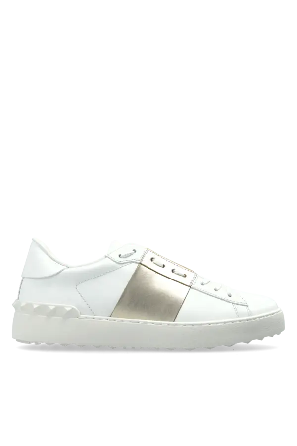 Valentino Garavani Leather Sports Shoes With Gold Detailing - White