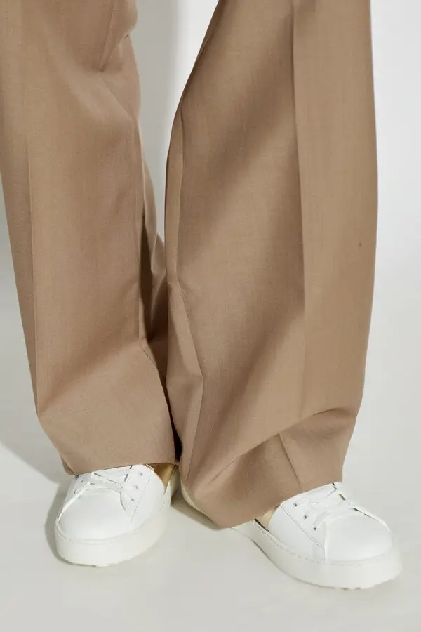 Valentino Garavani Leather Sports Shoes With Gold Detailing - White