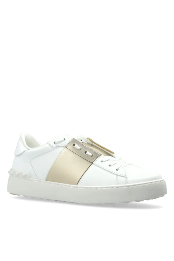 Valentino Garavani Leather Sports Shoes With Gold Detailing - White