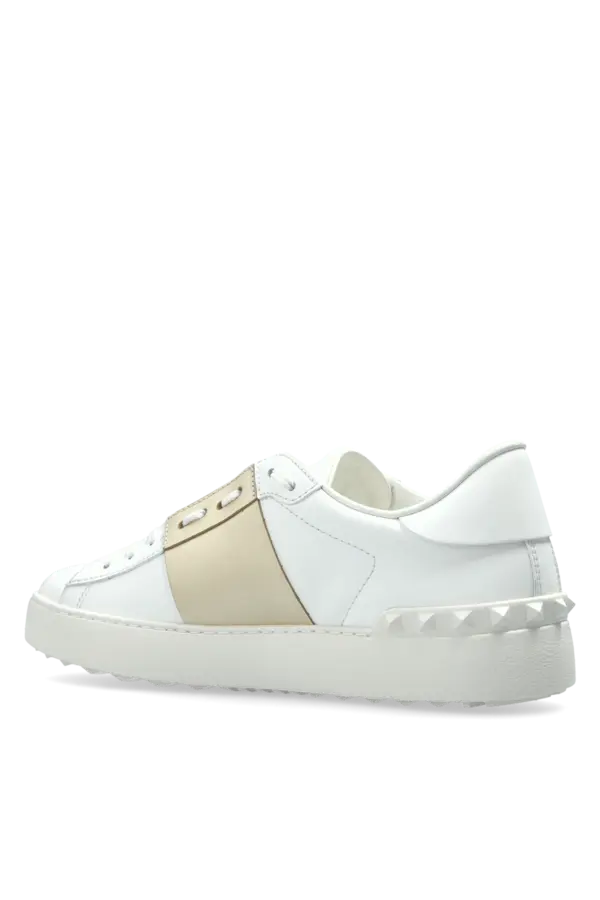 Valentino Garavani Leather Sports Shoes With Gold Detailing - White