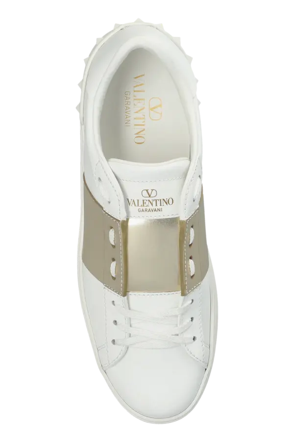 Valentino Garavani Leather Sports Shoes With Gold Detailing - White
