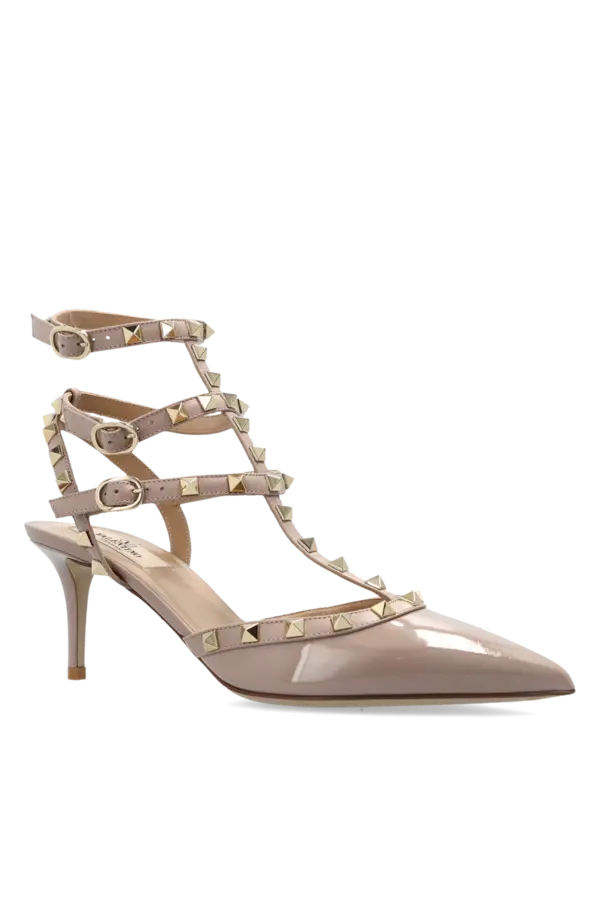 Valentino Garavani Studded Patent Calfskin Kitten Heel Pumps - Beige