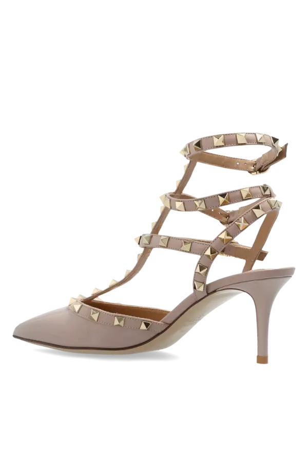 Valentino Garavani Studded Patent Calfskin Kitten Heel Pumps - Beige