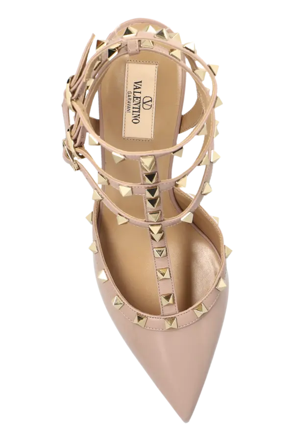 Valentino Garavani Studded Patent Calfskin Kitten Heel Pumps - Beige