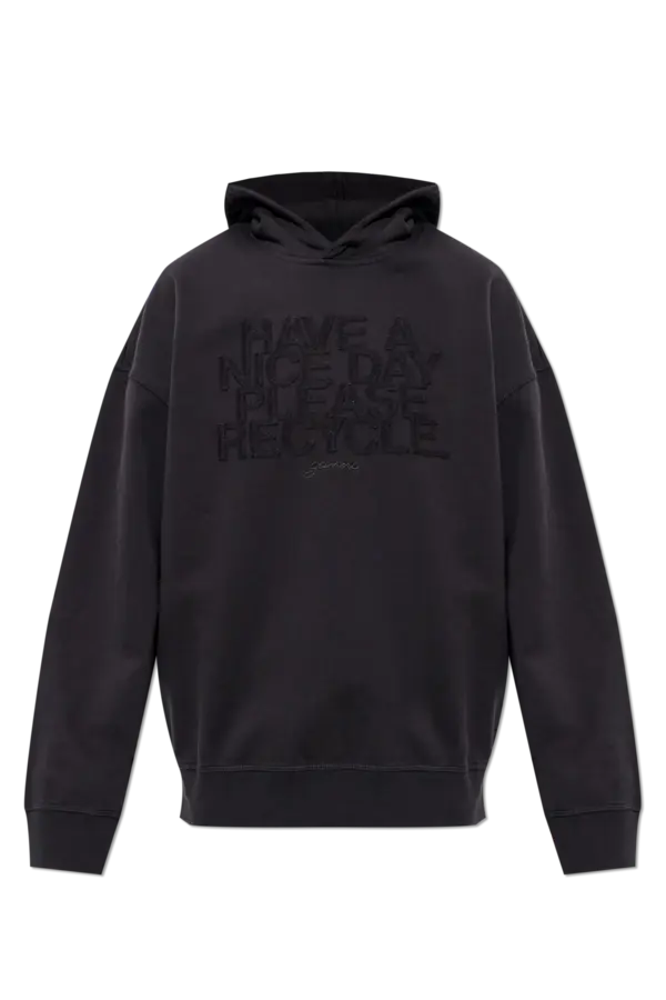GANNI Embroidered Cotton Hoodie - Black