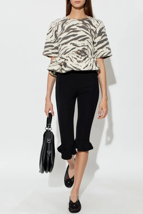 GANNI Animal Print Peplum Denim Top