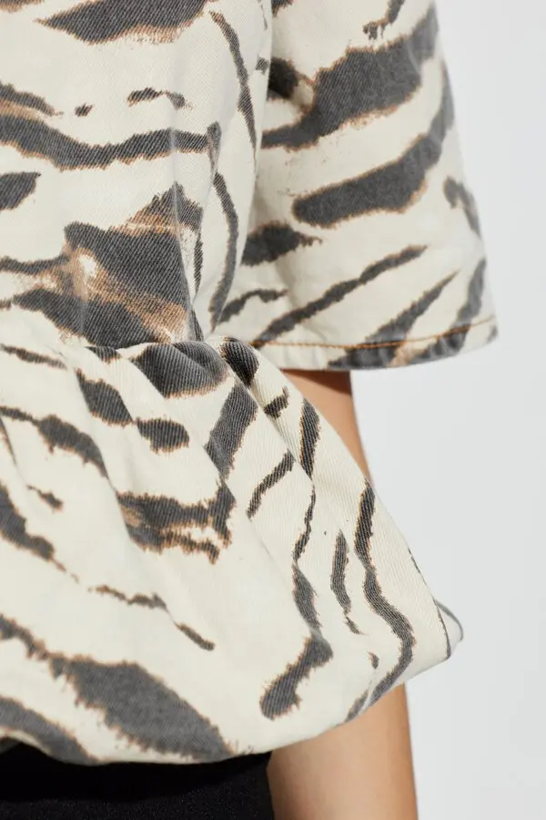 GANNI Animal Print Peplum Denim Top