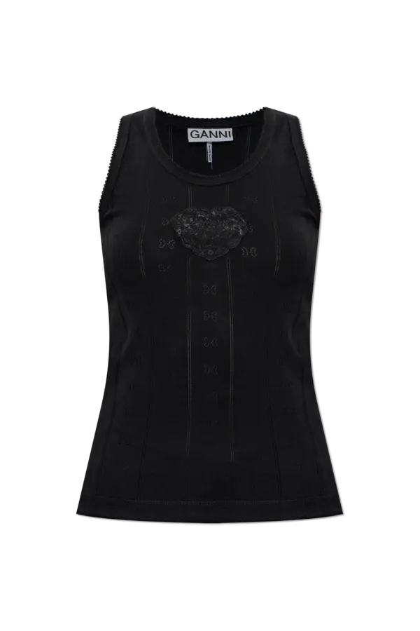 GANNI Knit Tank Top With Heart Appliqu