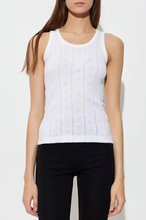 GANNI Cotton Openwork Tank Top With Appliqu