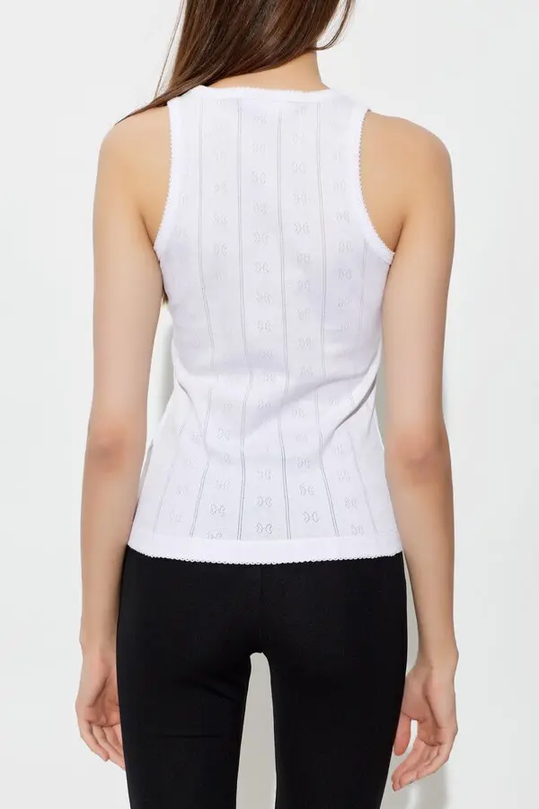 GANNI Cotton Openwork Tank Top With Appliqu