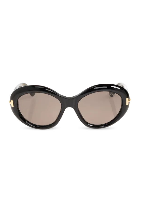 TOM FORD Oval Sunglasses With Gold Tone T Detail