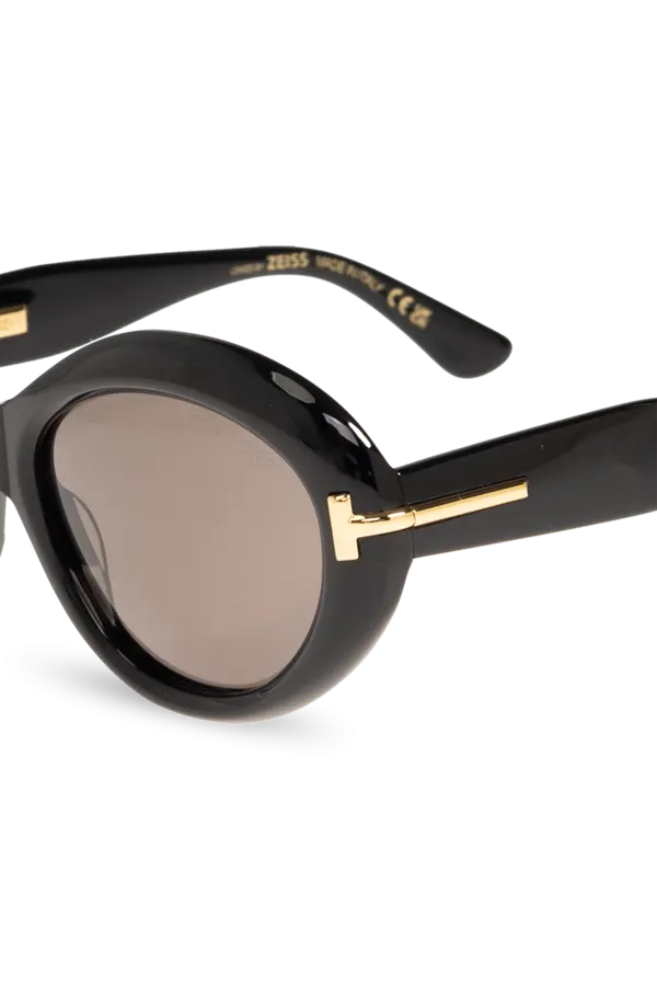 TOM FORD Oval Sunglasses With Gold Tone T Detail