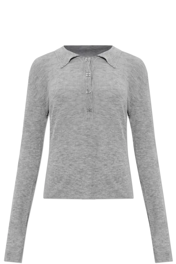 GANNI Slim-fit Wool Polo With Embellished Buttons