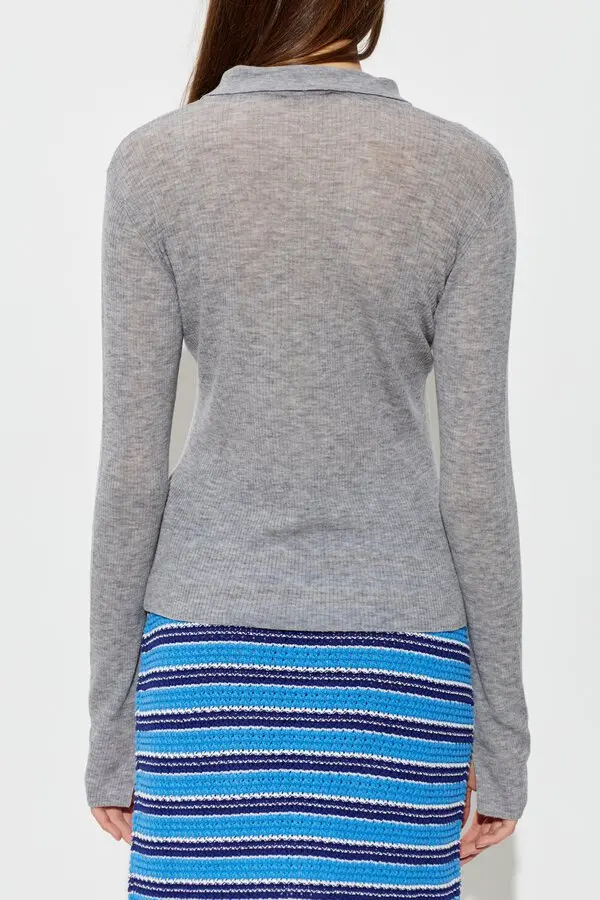 GANNI Slim-fit Wool Polo With Embellished Buttons