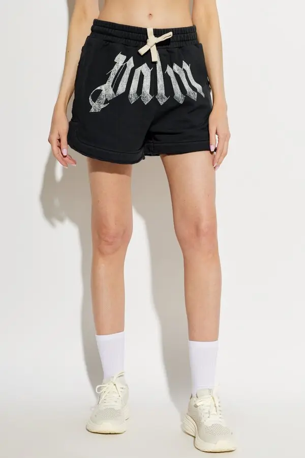 Palm Angels Logo Print Cotton Shorts