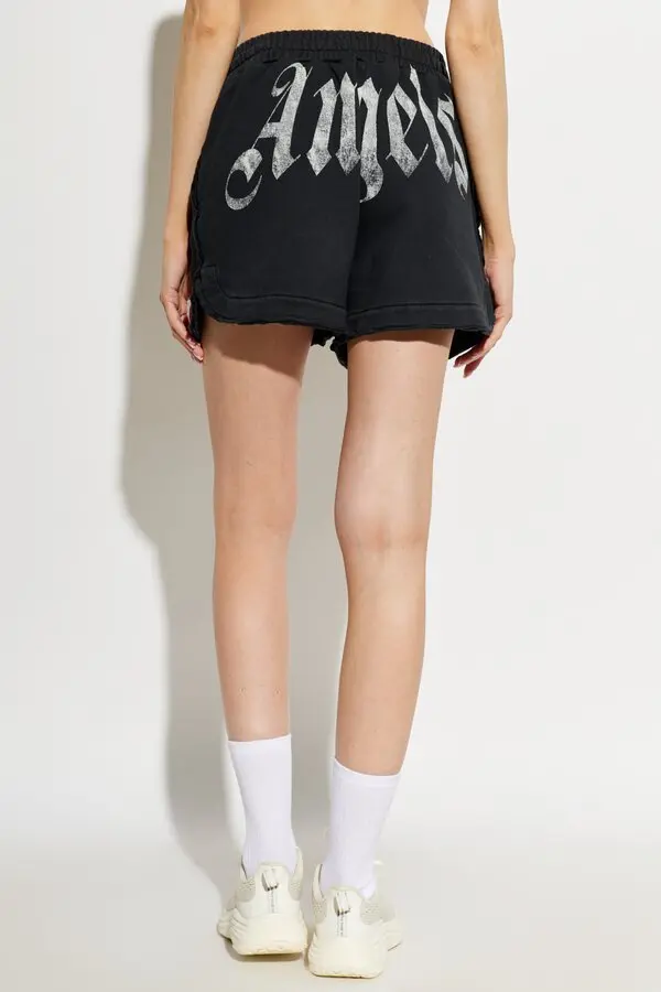 Palm Angels Logo Print Cotton Shorts