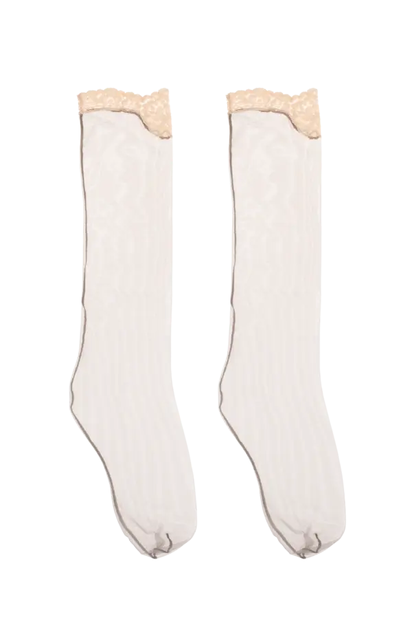 Valentino Garavani Knee-high Socks With Lace Trim - Beige