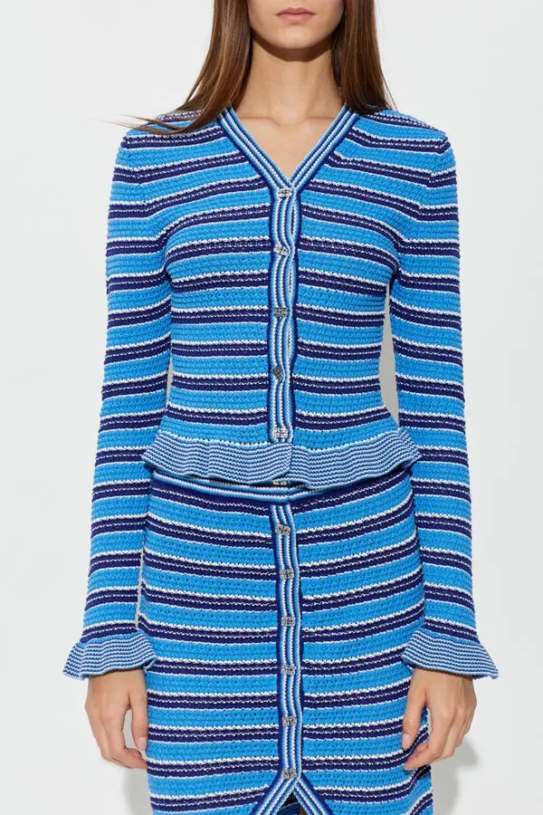 GANNI Striped Ruffle Cardigan