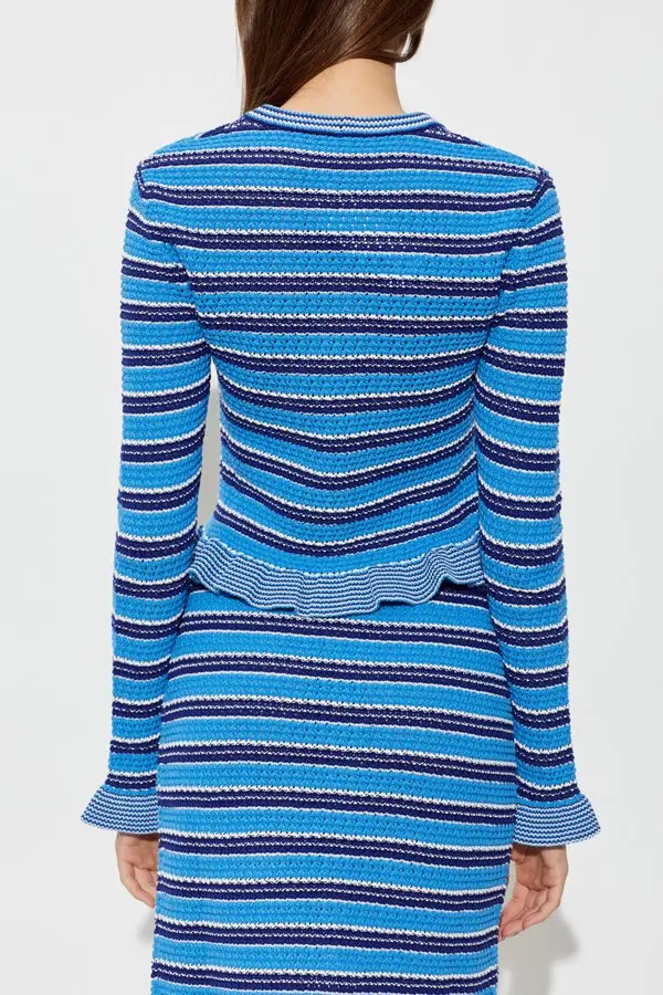 GANNI Striped Ruffle Cardigan