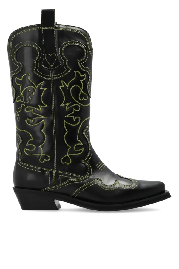 GANNI Full-grain Leather Boots With Contrast Stitching