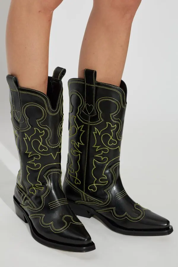 GANNI Full-grain Leather Boots With Contrast Stitching