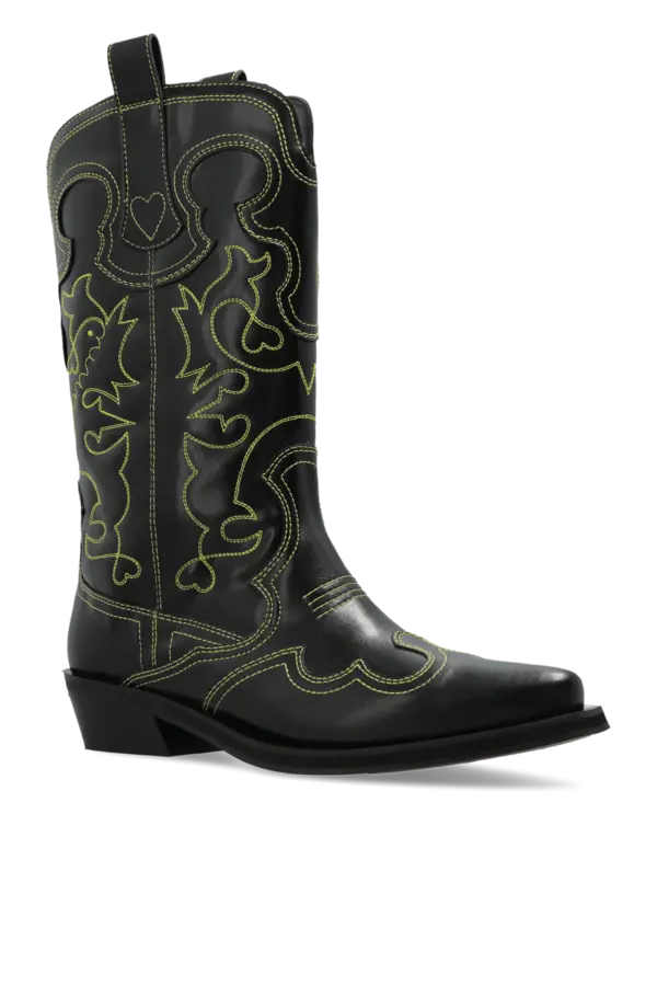 GANNI Full-grain Leather Boots With Contrast Stitching