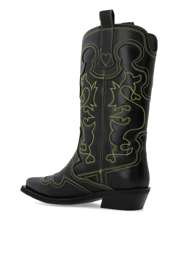 GANNI Full-grain Leather Boots With Contrast Stitching
