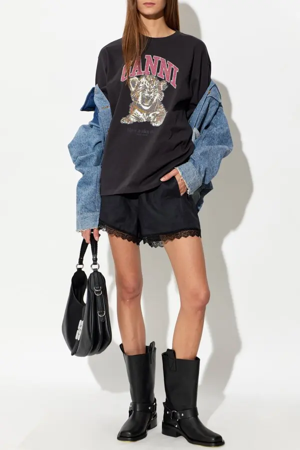 GANNI Mid Calf Buckled Leather Boots - Black