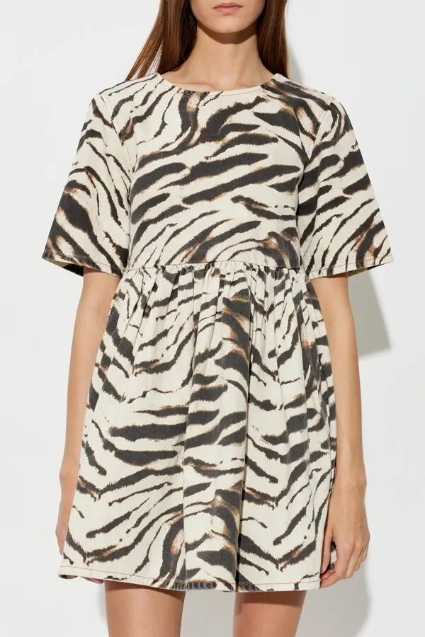 GANNI Zebra Print Denim Mini Dress - Brown