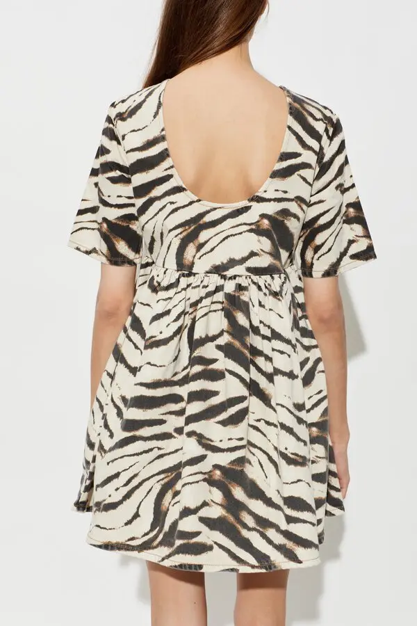 GANNI Zebra Print Denim Mini Dress - Brown
