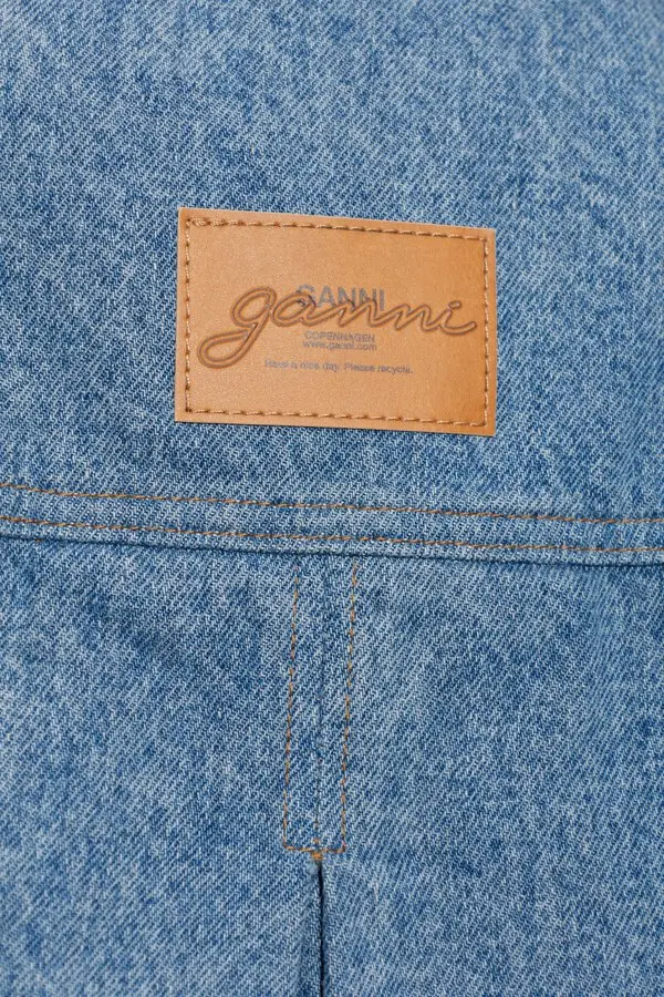 GANNI Distressed Denim Patchwork Jacket With Classic Collar - Blue