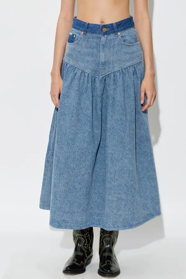GANNI Vintage Effect Denim Midi Skirt - Blue